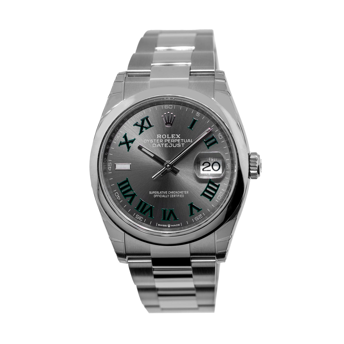 Rolex Datejust 36mm Stainless Steel Wimbledon Dial & Smooth Bezel 1262 ...